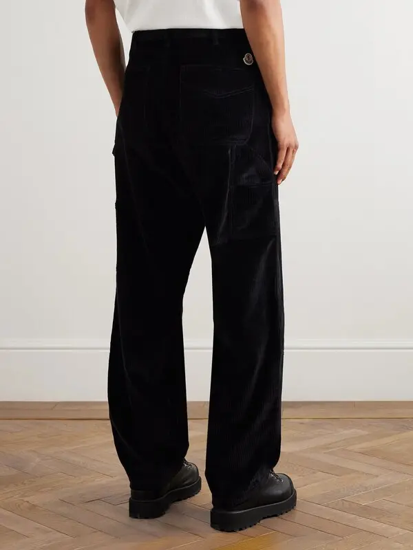 Moncler Straight-leg Logo-appliquéd Panelled Cotton-corduroy Trousers - Black