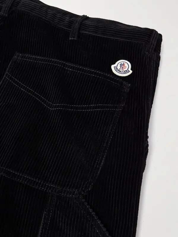 Moncler Straight-leg Logo-appliquéd Panelled Cotton-corduroy Trousers - Black