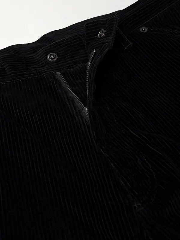 Moncler Straight-leg Logo-appliquéd Panelled Cotton-corduroy Trousers - Black