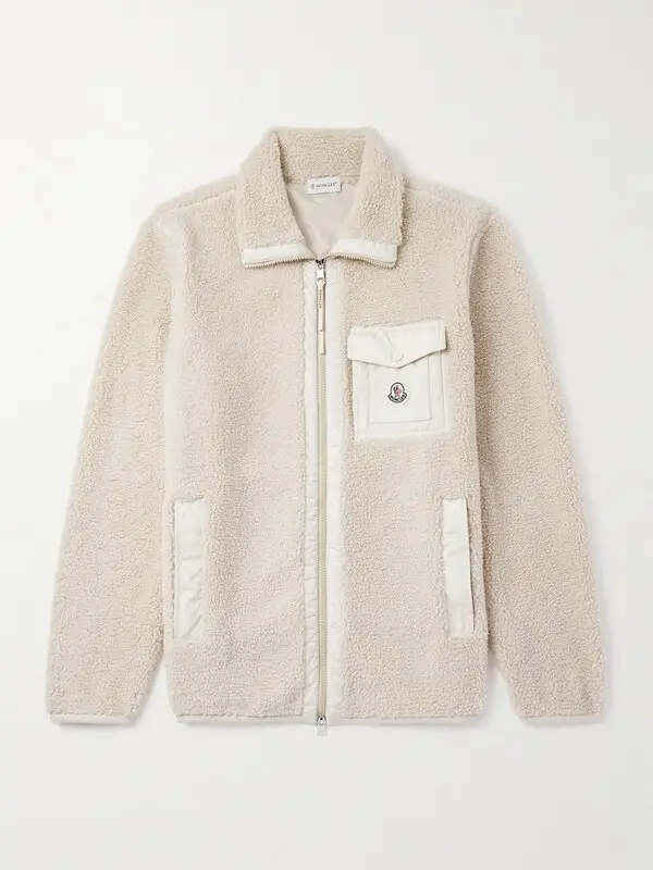Moncler Logo-appliquéd Fleece Jacket - Neutrals