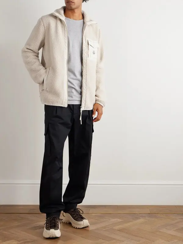 Moncler Logo-appliquéd Fleece Jacket - Neutrals