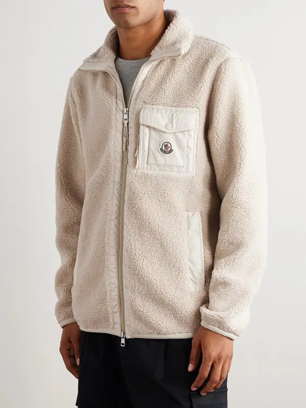Moncler Logo-appliquéd Fleece Jacket - Neutrals