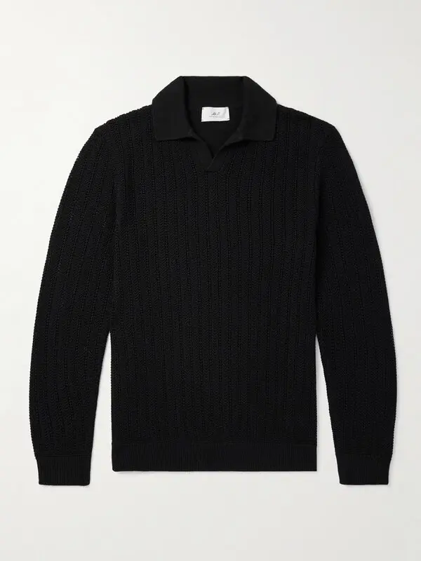 Mr P. Open-knit Wool Polo Shirt