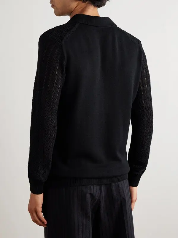 Mr P. Open-knit Wool Polo Shirt