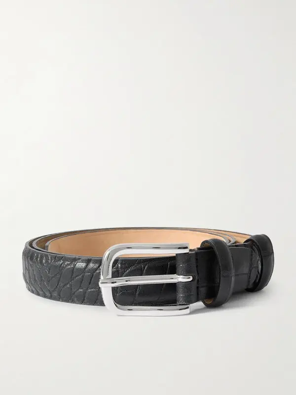 Mr P. 2.5cm Croc-effect Leather Belt - Black