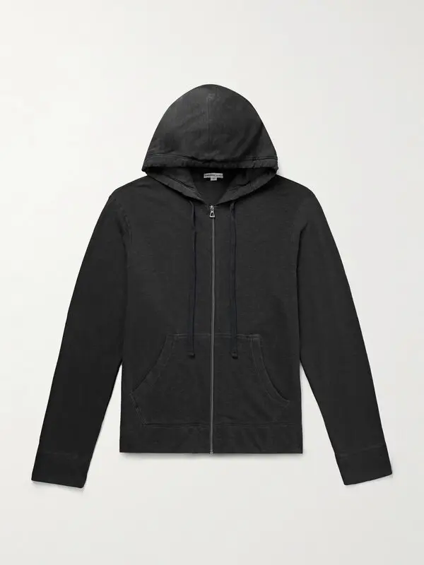 JAMES PERSE Garment-dyed Cotton-jersey Zip-up Hoodie - Gray