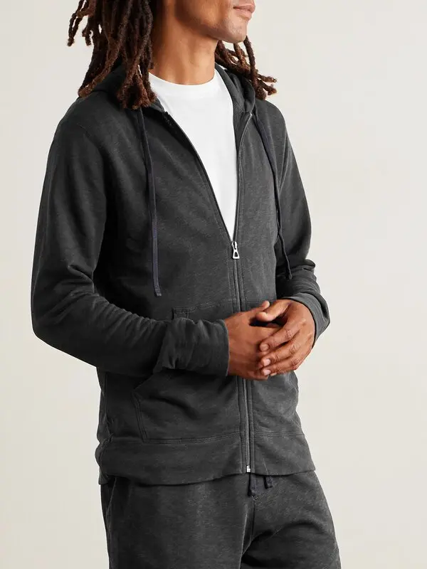 JAMES PERSE Garment-dyed Cotton-jersey Zip-up Hoodie - Gray