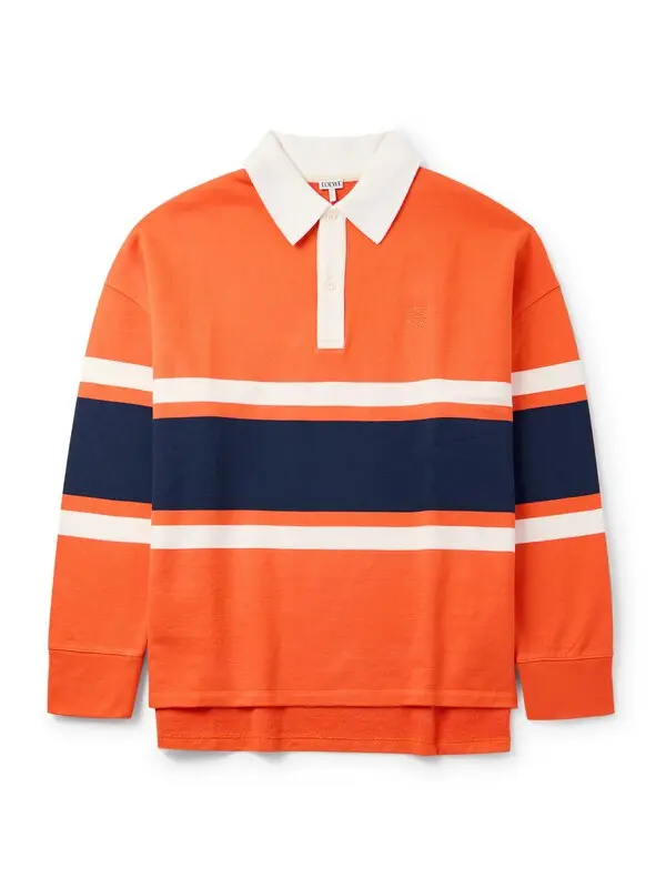 Loewe Logo-embroidered Striped Cotton Polo Shirt - Orange