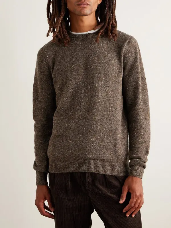 Inis Meáin Merino Wool And Cashmere-blend Crew Neck Sweater - Brown