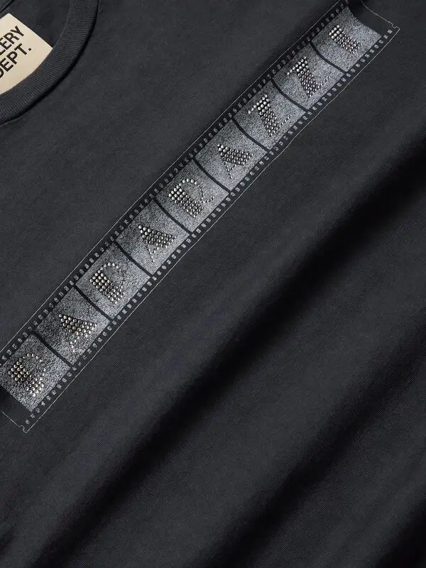 GALLERY DEPT. Paparazzi Crystal-embellished Glittered Printed Cotton-jersey T-shirt - Black