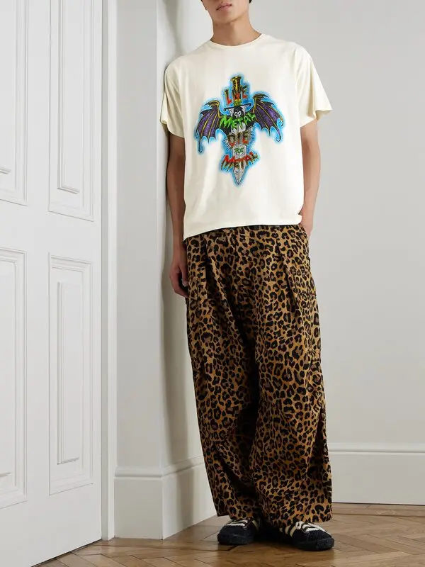 GALLERY DEPT. Live For Metal Glittered Printed Cotton-jersey T-shirt - Neutrals