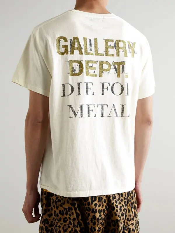 GALLERY DEPT. Live For Metal Glittered Printed Cotton-jersey T-shirt - Neutrals