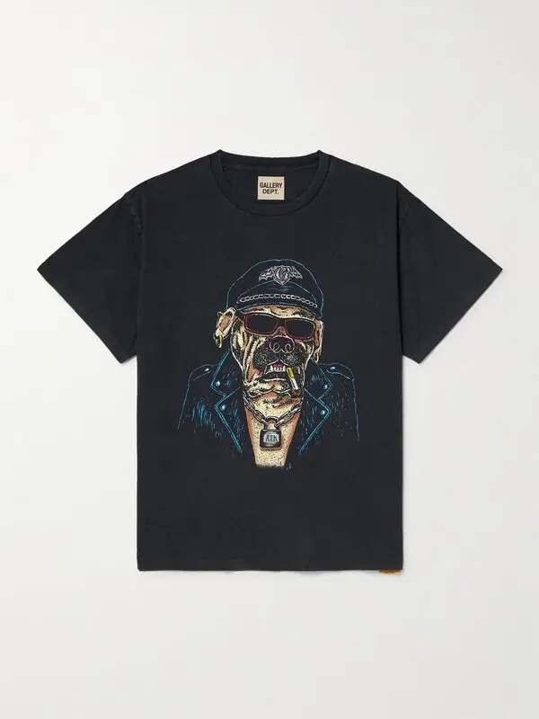 GALLERY DEPT. Biker Dog Glittered Printed Cotton-jersey T-shirt - Black
