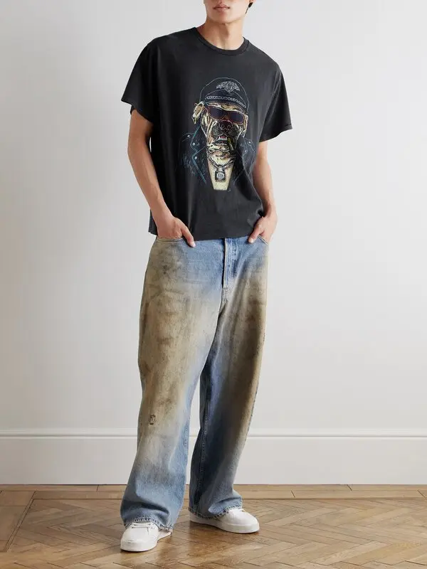 GALLERY DEPT. Biker Dog Glittered Printed Cotton-jersey T-shirt - Black