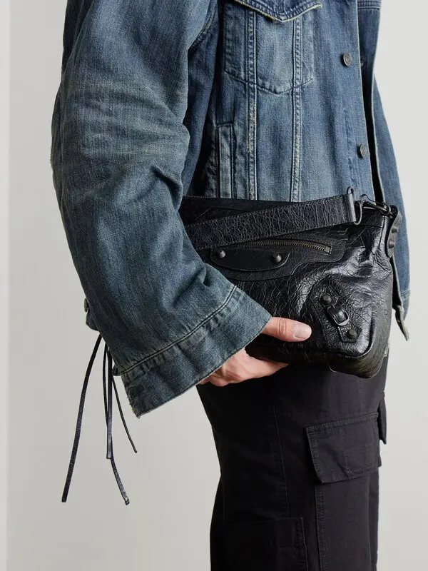 Balenciaga Le City Moto Small Arena Textured-leather Messenger Bag - Black