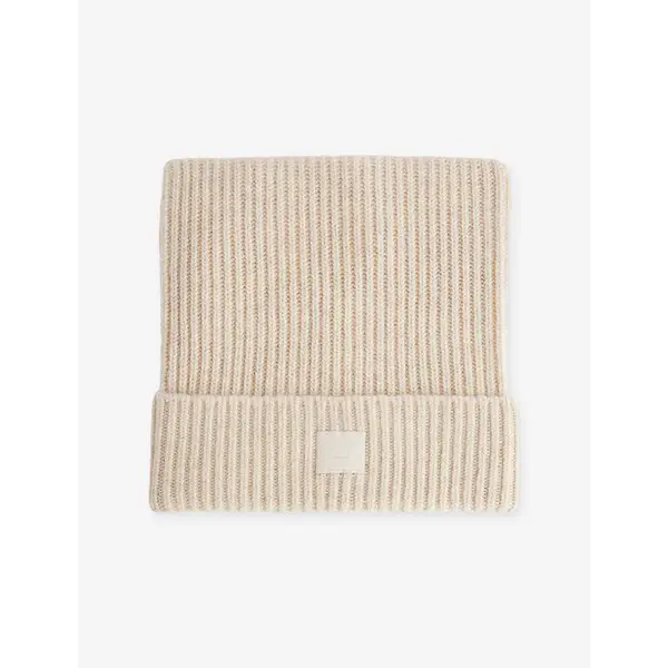 Acne Studios Logo Ribbed Wool Knit Beanie - Oatmeal Melange