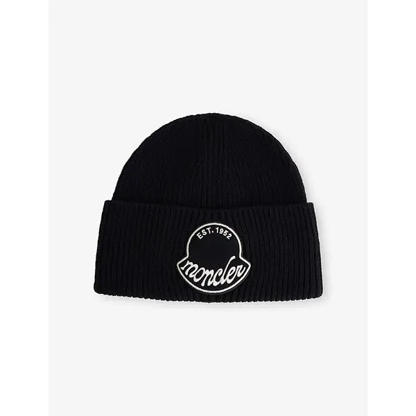 Moncler Logo Ribbed-knit Wool Beanie - Black