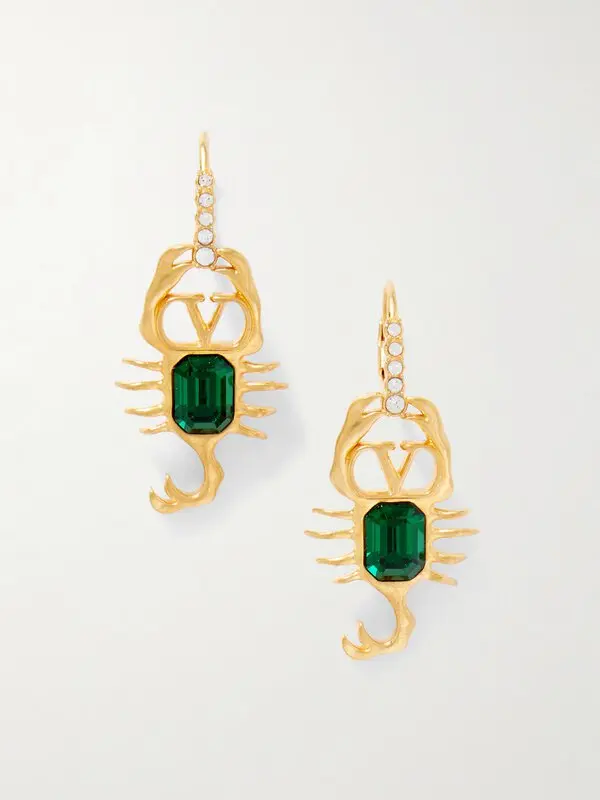 Valentino Garavani Tone And Crystal Scorpion Hoop Earrings - Gold