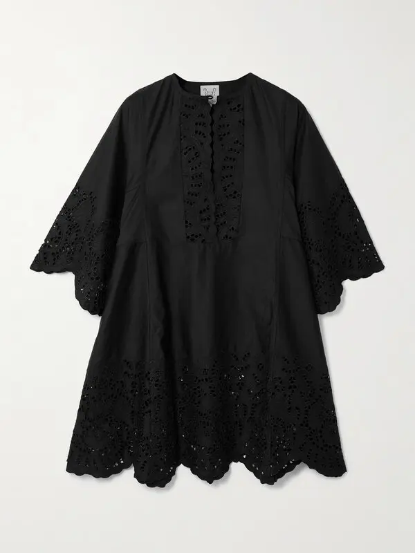 Thierry Colson Rachel Broderie Anglaise Cotton-poplin Kaftan - Black