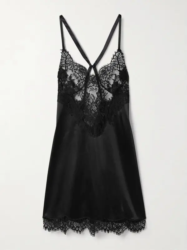 Dolce & Gabbana Lace-trimmed Satin Mini Dress - Black