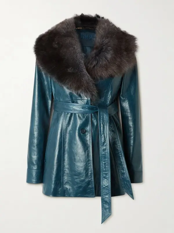 Chloé Belted Shearling-trimmed Paneled Leather Jacket