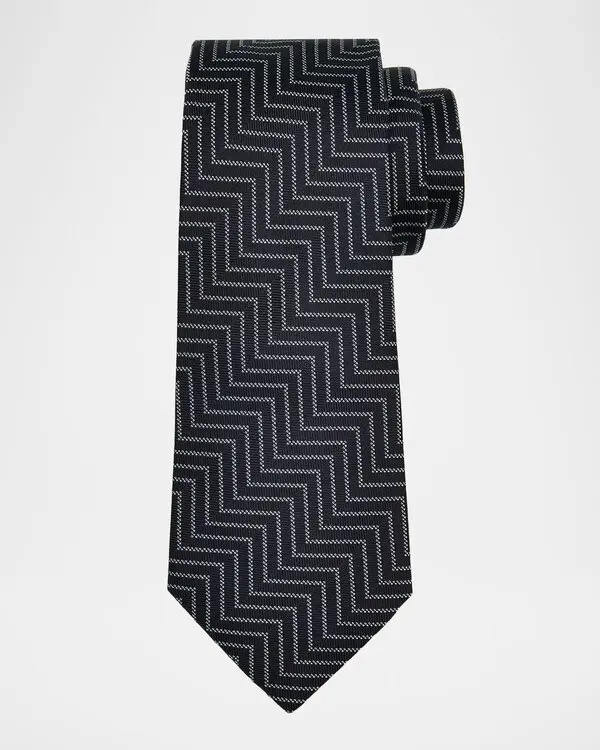 Giorgio Armani Micro-chevron Silk Necktie - Dark Blue