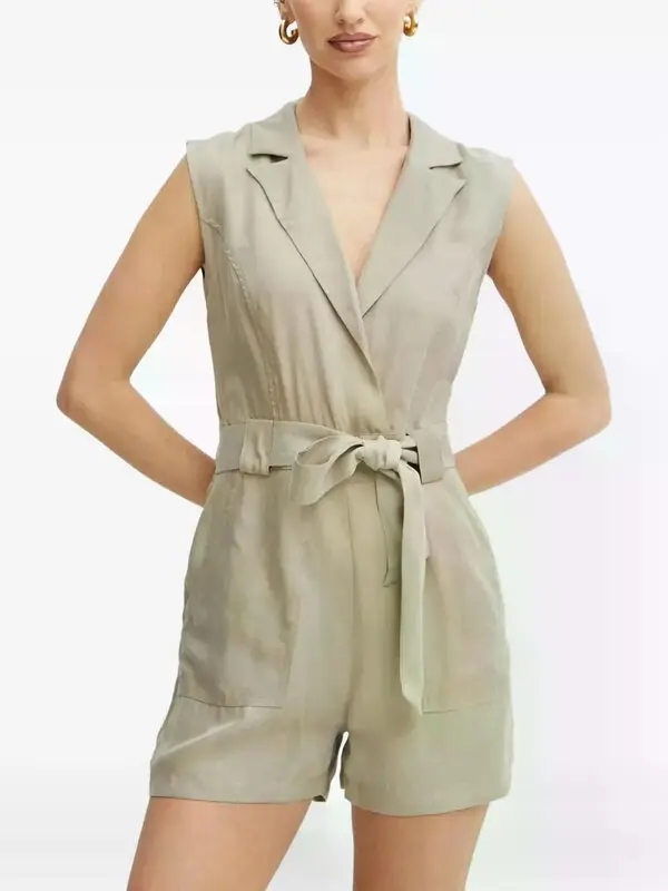 Guess Notched-collar Belted Playsuit - Neutrals