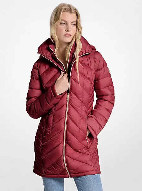 Michael Kors Packable Quilted Nylon Puffer Coat - Red