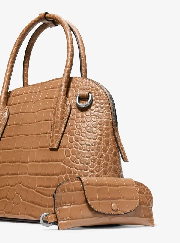 Michael Kors Kaitlin Medium Crocodile Embossed Leather Dome Satchel - Brown
