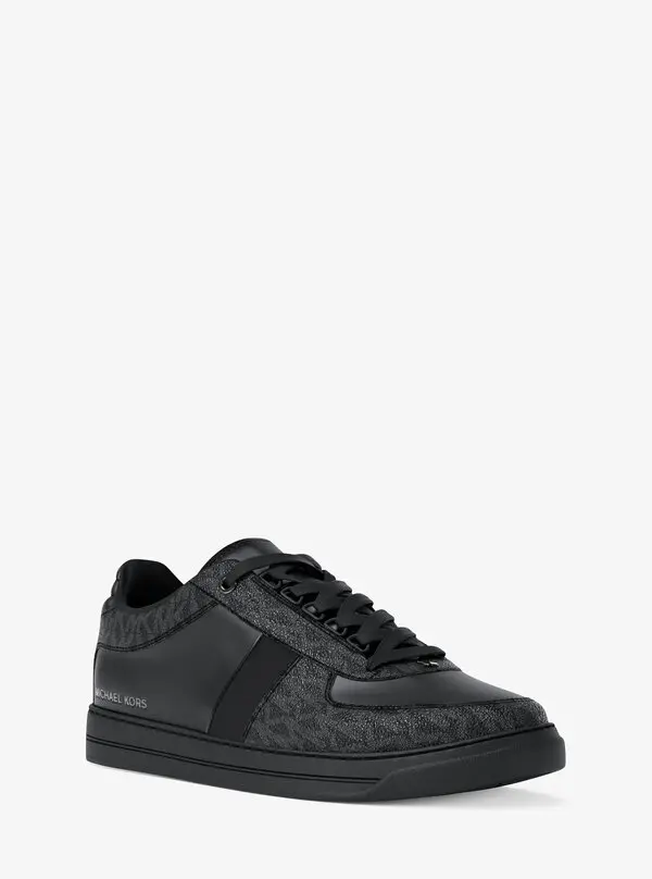 Michael Kors Brady Signature Logo And Leather Low Top Sneakers - Black
