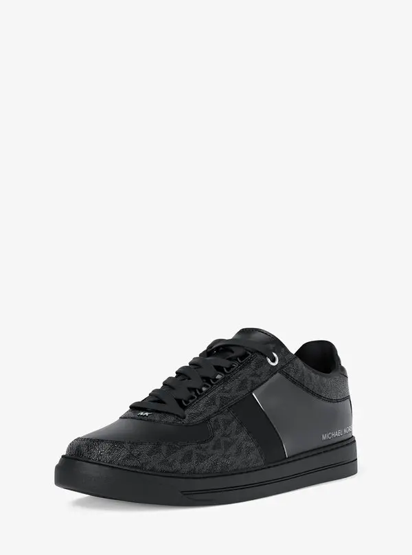 Michael Kors Brady Signature Logo And Leather Low Top Sneakers - Black