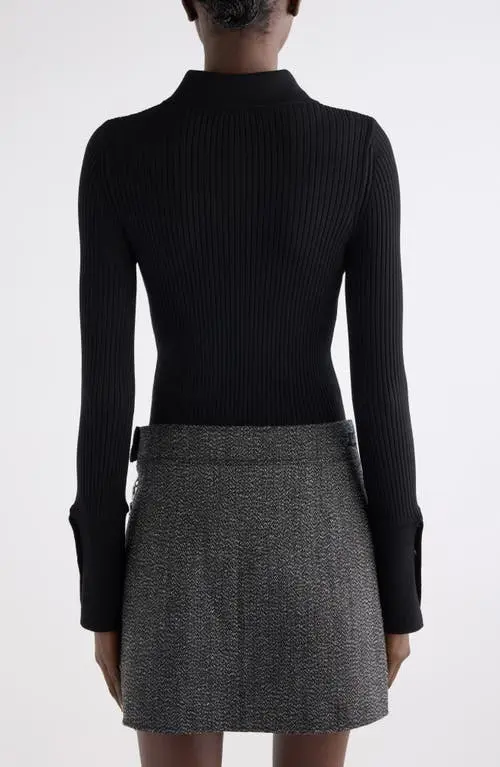 COURREGES Light Rib Cotton & Merino Wool Half Snap Sweater