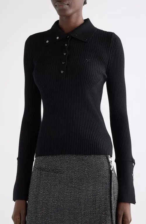 COURREGES Light Rib Cotton & Merino Wool Half Snap Sweater