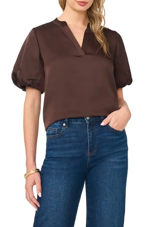 Vince Camuto Satin Puff Sleeve Top - Chocolate
