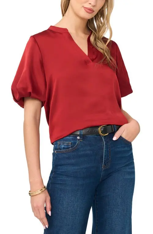 Vince Camuto Satin Puff Sleeve Top - Wine