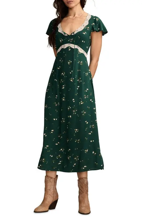 green lace midi dress with sleeves elegant floral lace midi dress main image 0