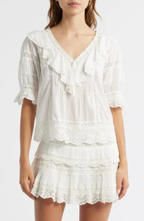 LoveShackFancy Ruffle And Lace Top - Off White