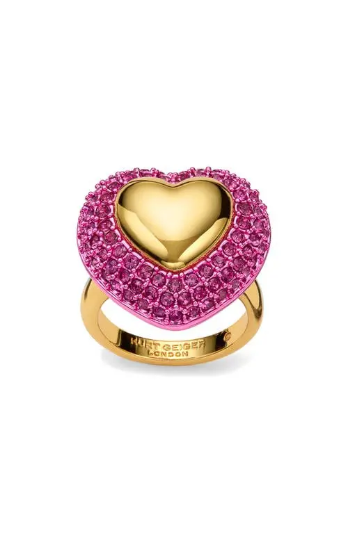 Kurt Geiger Pavé Crystal Heart Cocktail Ring - Gold/pink