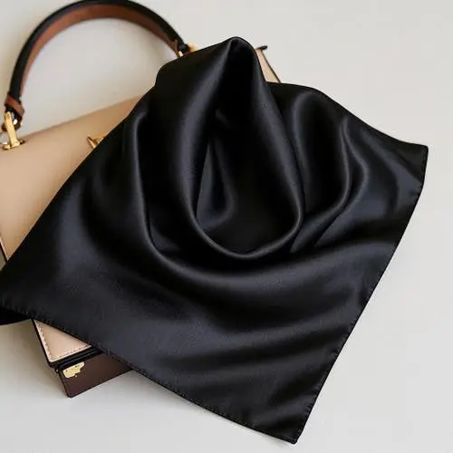 SILKSILKY Mulberry Silk Square Scarf - Black