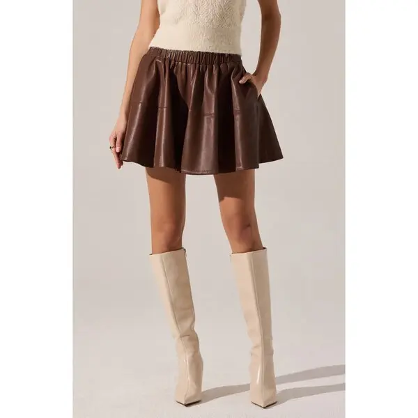 Astr The Label Chelsey Faux Leather Flare Miniskirt - Brown
