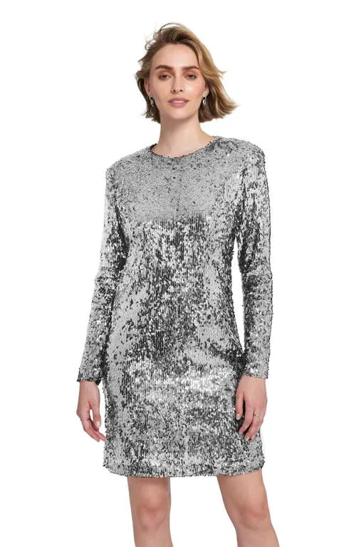 ELLE COLLECTION Long Sleeve Sequin Shift Dress
