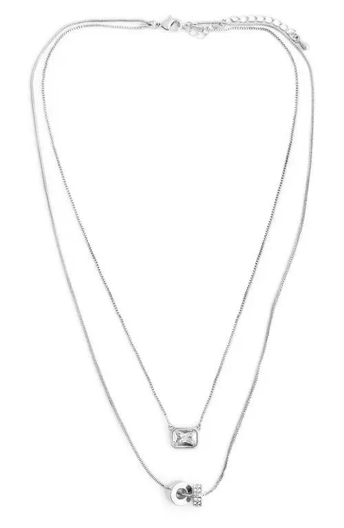 PANACEA Crystal Pendants Layered Chain Necklace - Silver