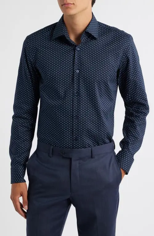 BOSS Hank Kent Slim Fit Stretch Cotton Dresss Shirt - Dark Blue