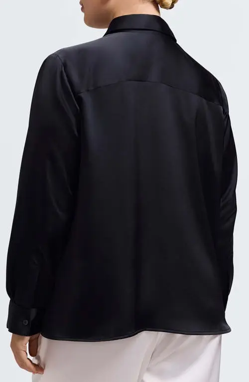 Foxcroft Bianca Satin Button-up Shirt - Black