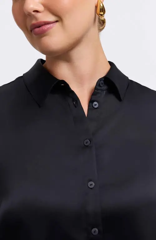 Foxcroft Bianca Satin Button-up Shirt - Black