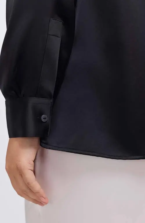 Foxcroft Bianca Satin Button-up Shirt - Black