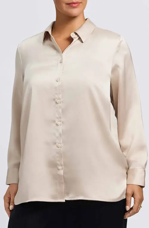 Foxcroft Bianca Satin Button-up Shirt - Champagne