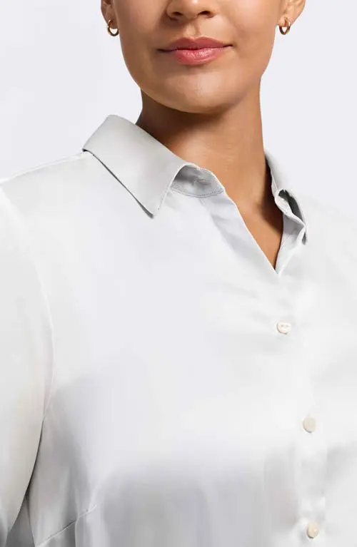 Foxcroft Bianca Satin Button-up Shirt - Ecru
