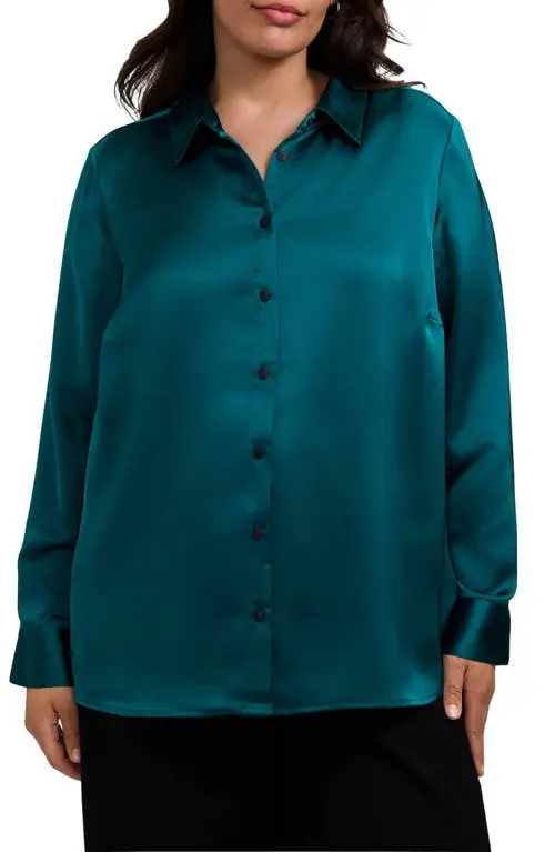 Foxcroft Bianca Satin Button-up Shirt - Emerald Green
