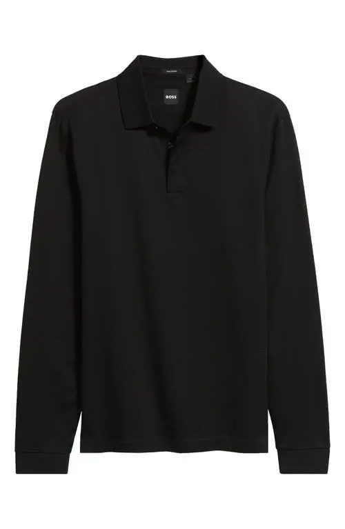 BOSS Pado Long Sleeve Cotton Polo - Black